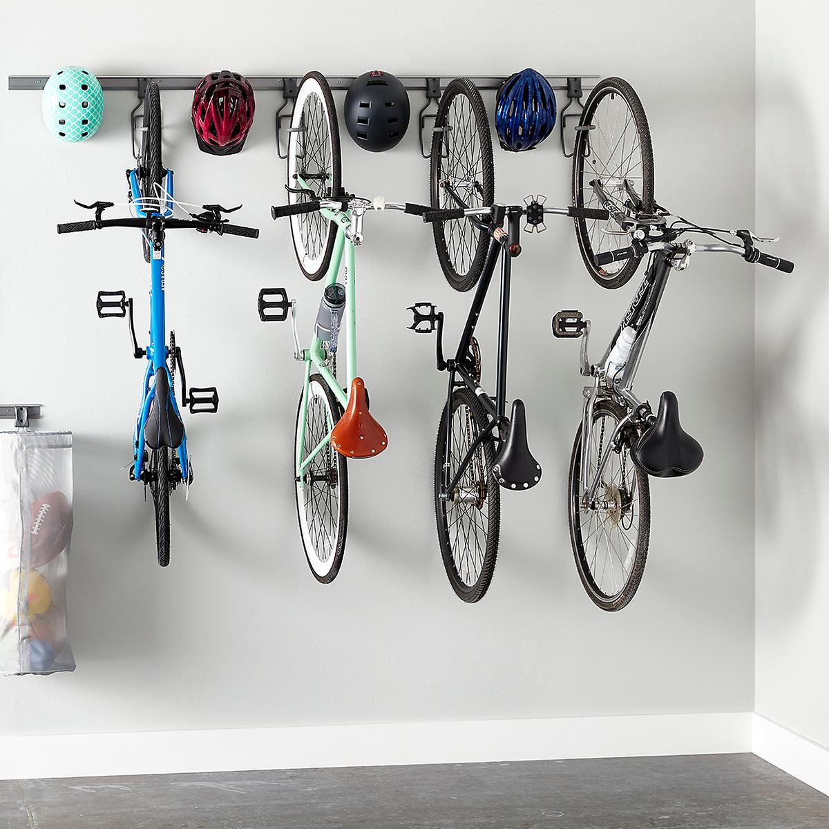 3 Bikes + Helmets Wall Mounted Bike Rack - Storage For Sports